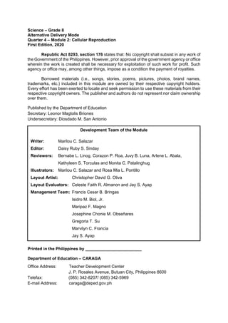 Grade 8 Science Module 2 Quarter 4 Cellular Reproduction | PDF