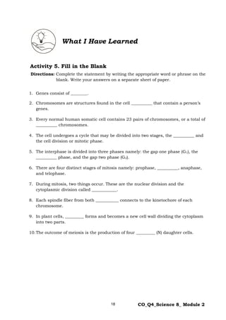 Grade 8 Science Module 2 Quarter 4 Cellular Reproduction | PDF
