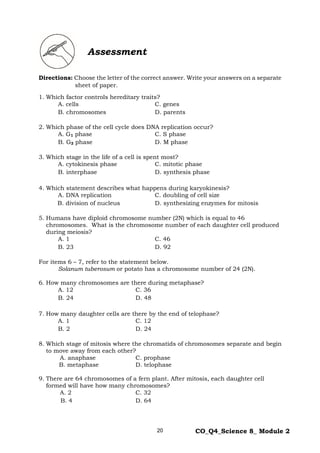 Grade 8 Science Module 2 Quarter 4 Cellular Reproduction | PDF