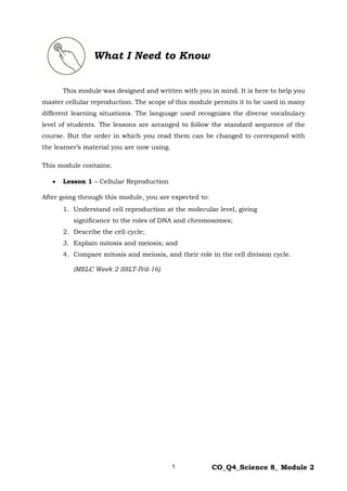 Grade 8 Science Module 2 Quarter 4 Cellular Reproduction | PDF