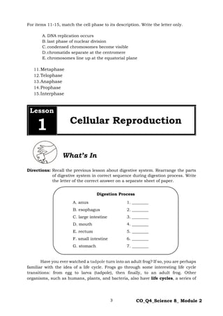Grade 8 Science Module 2 Quarter 4 Cellular Reproduction | PDF