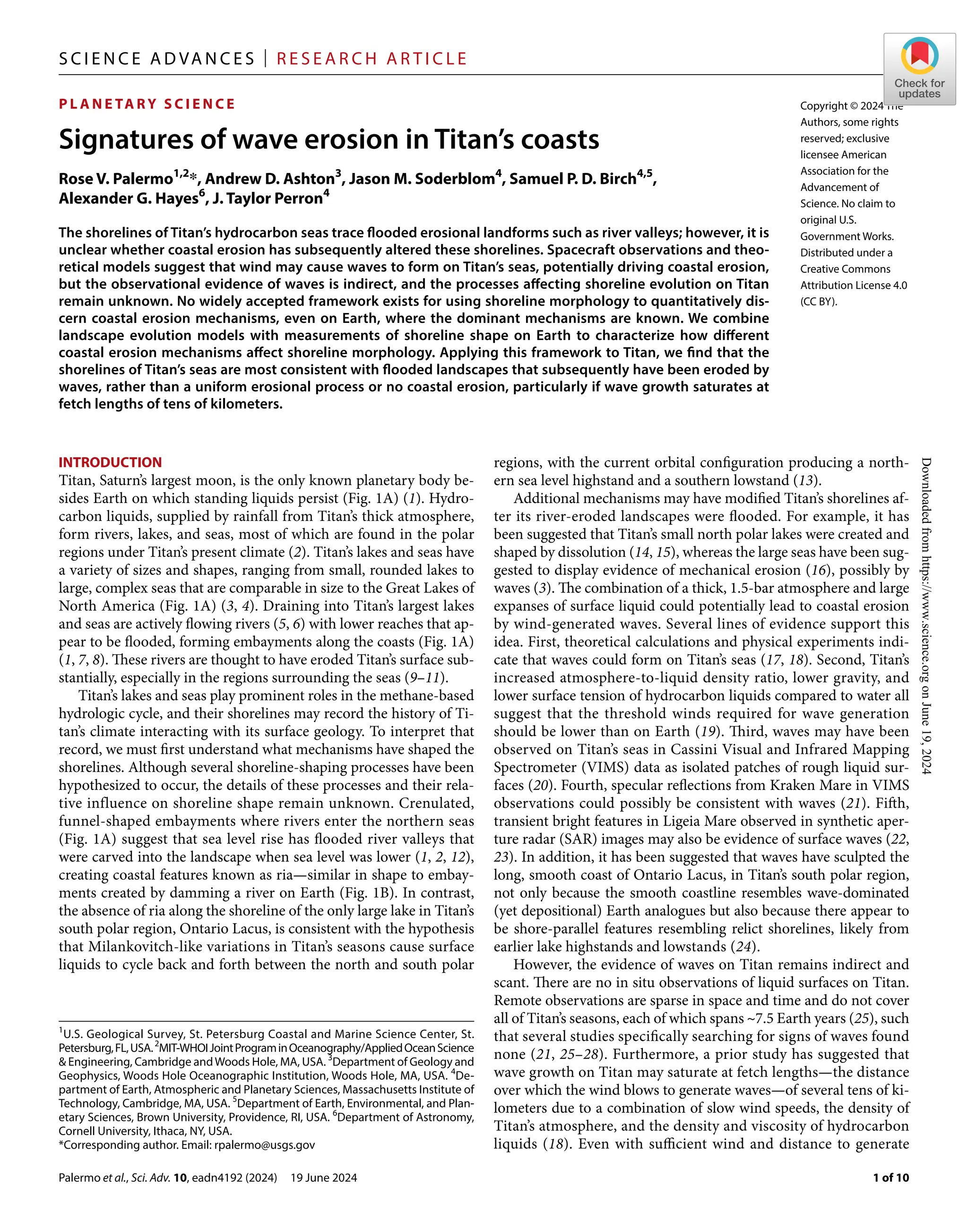 Signatures of wave erosion in Titan’s coasts | PDF