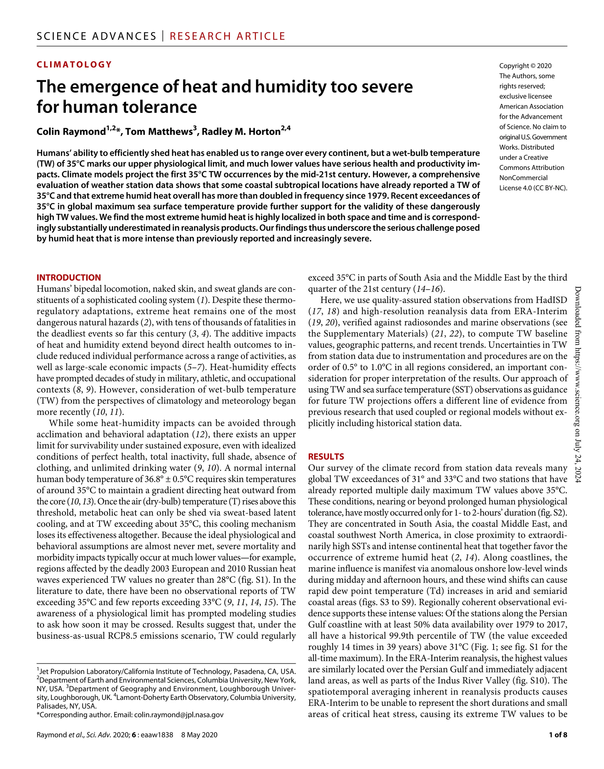 The emergence of heat and humidity too severe for human tolerance | PDF