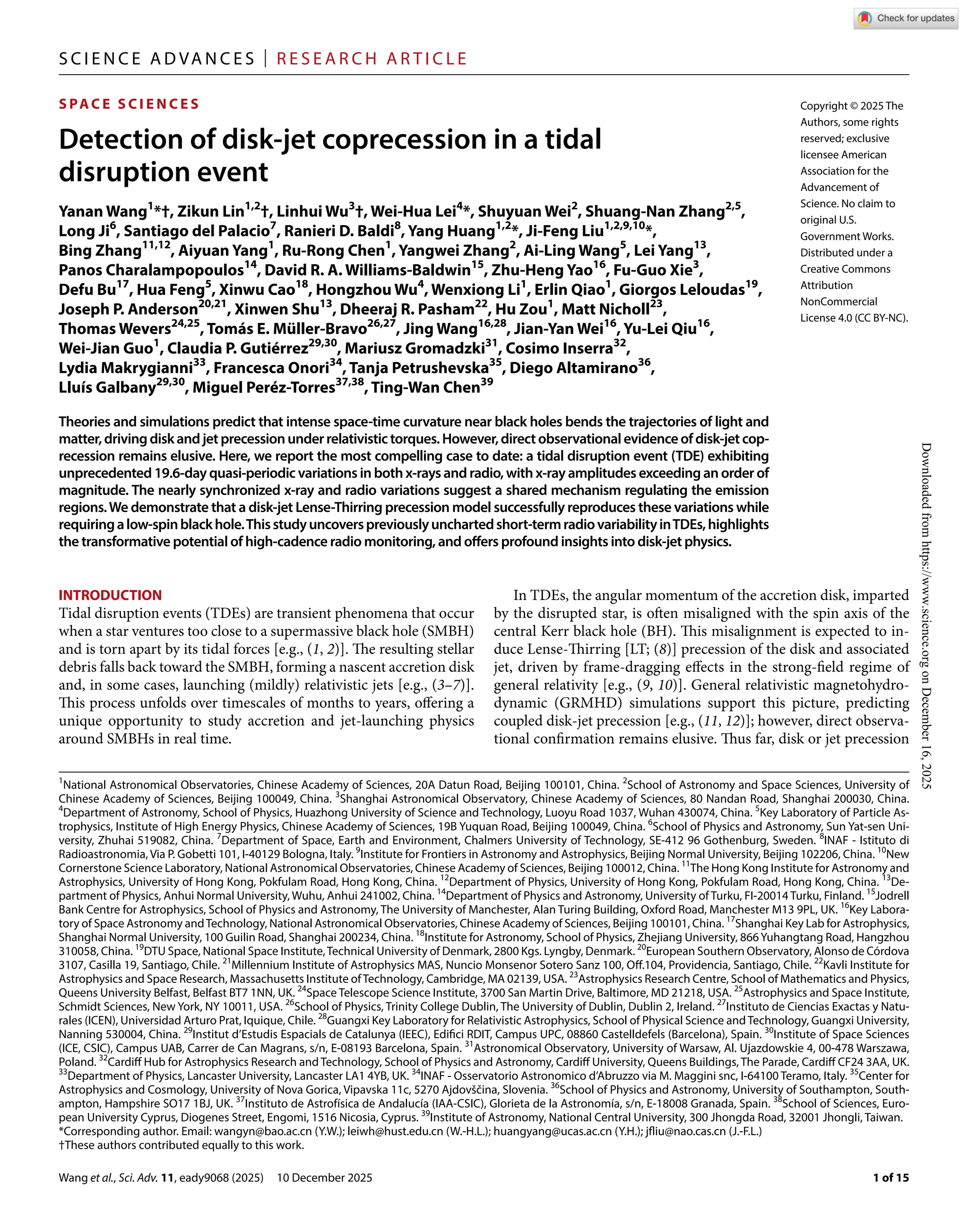 Detection of disk-jet coprecession in a tidaldisruption event | PDF