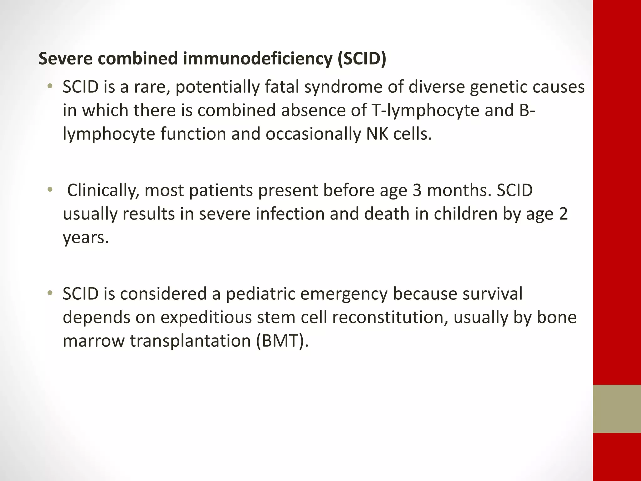 IMMUNODEFICIENCY DISORDERS- Severe combined immunodeficiency (SCID) | PPTX