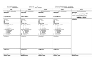 K to 12 Grade 3 DLL SCIENCE (Q1 – Q4) | PDF