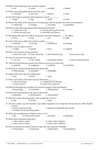 K TO 12 GRADE 4 DIAGNOSTIC / PRE TEST IN SCIENCE | PDF