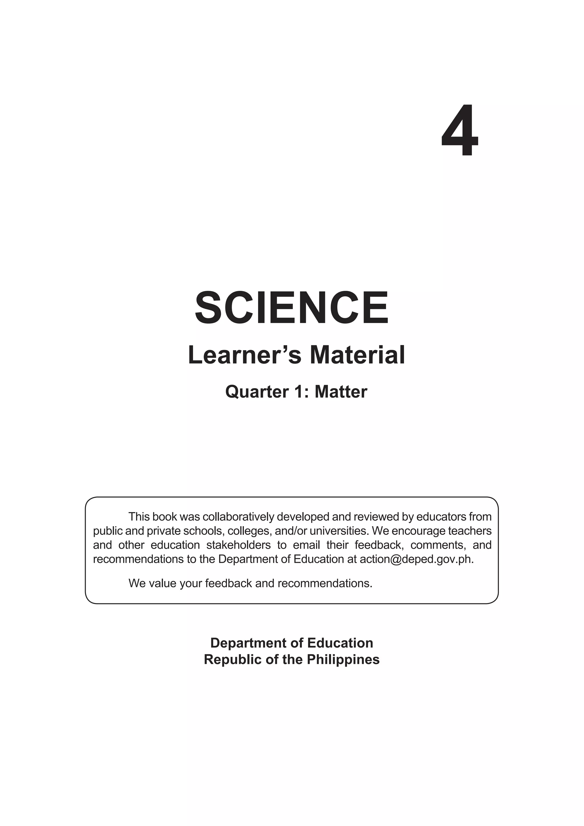 K TO 12 GRADE 4 LEARNER’S MATERIAL IN SCIENCE (Q1-Q4) | PDF