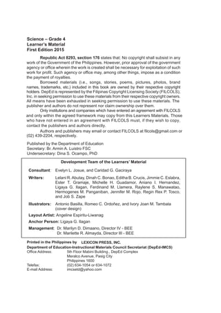 K TO 12 GRADE 4 LEARNER’S MATERIAL IN SCIENCE (Q1-Q4) | PDF