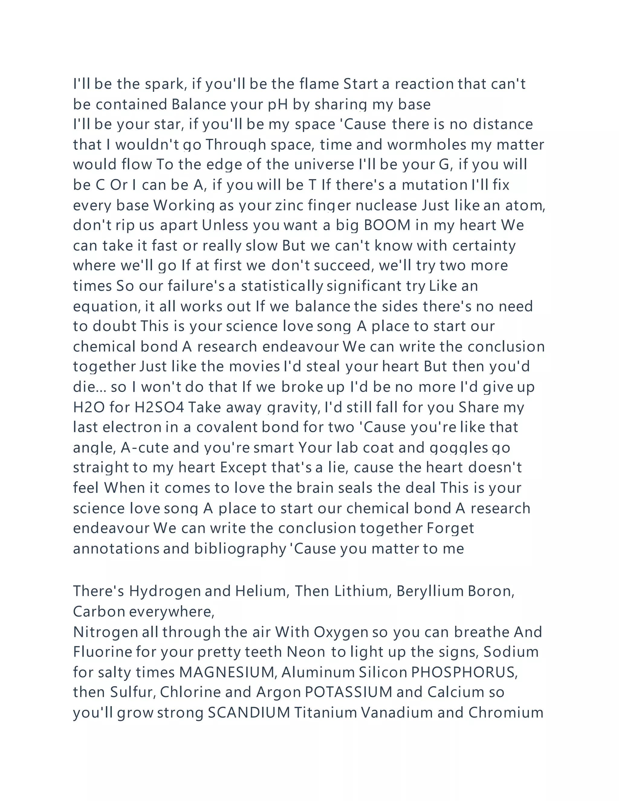 Science love song / modern periodic table song | DOCX