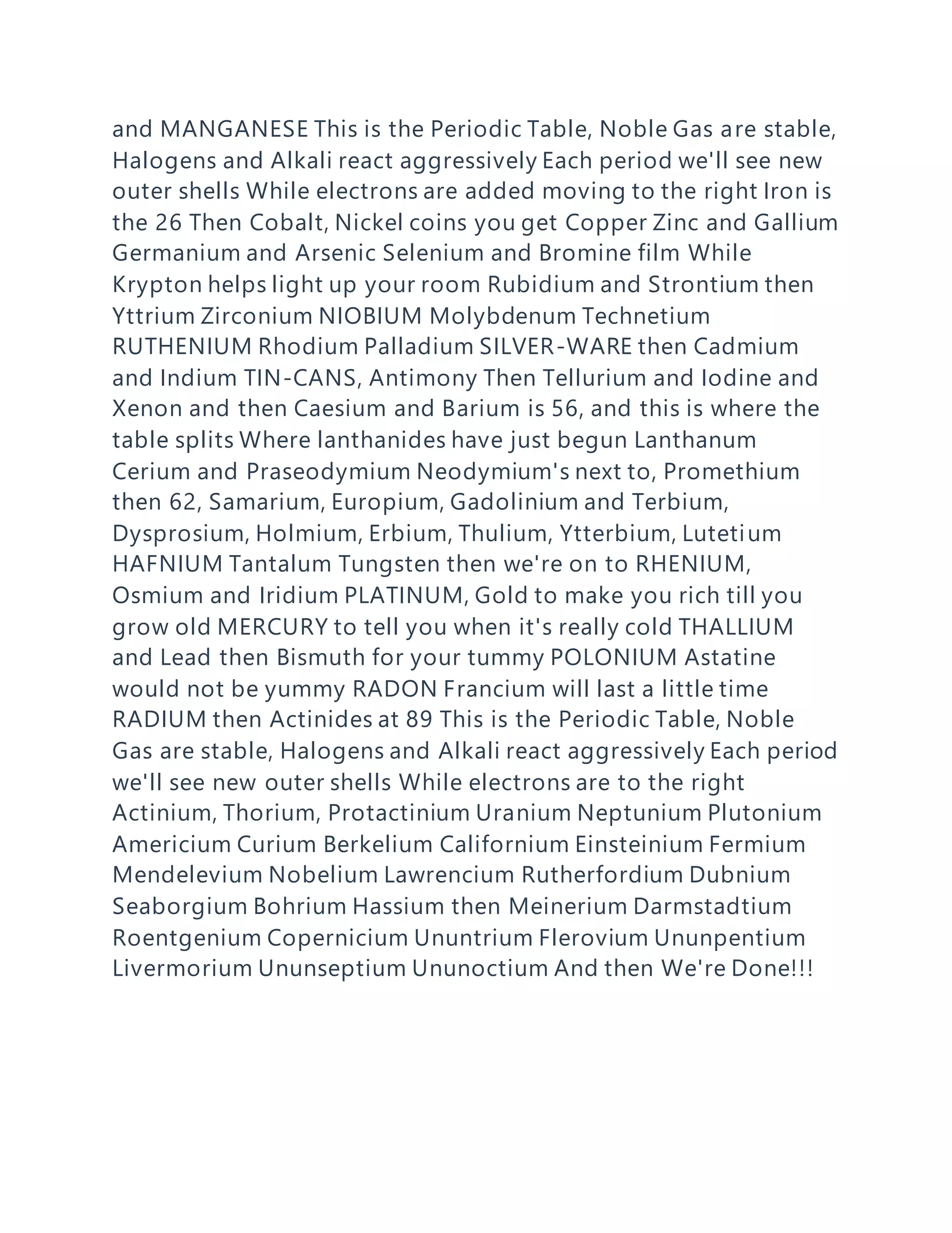 Science love song / modern periodic table song | DOCX