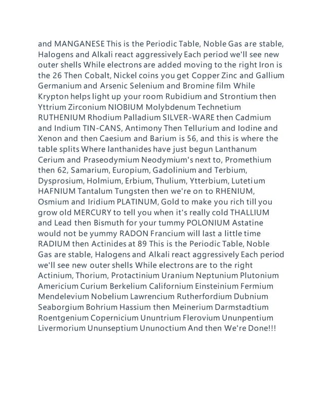 Science love song / modern periodic table song | DOCX