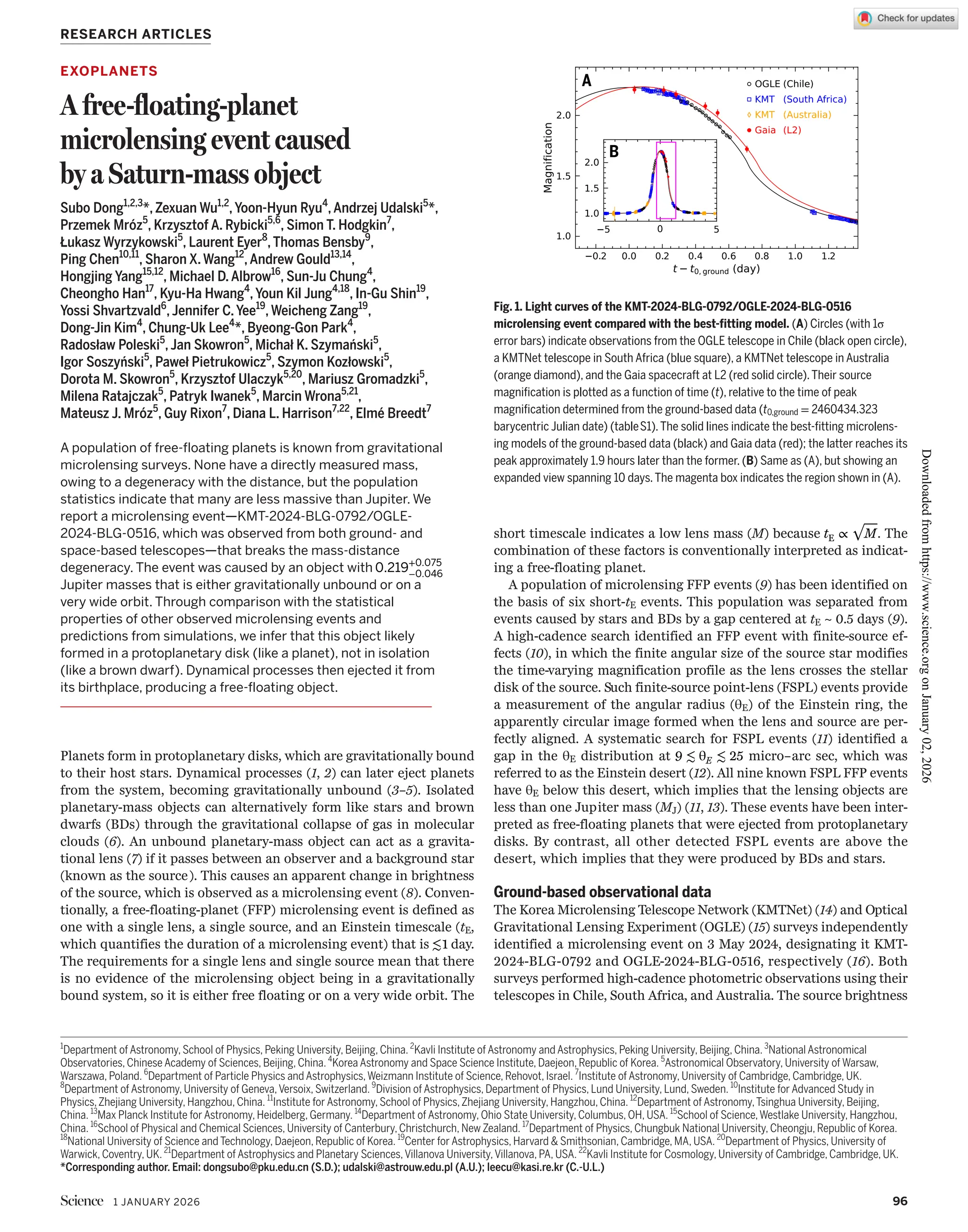 A free- floating- planet microlensing event caused by a Saturn- mass ...