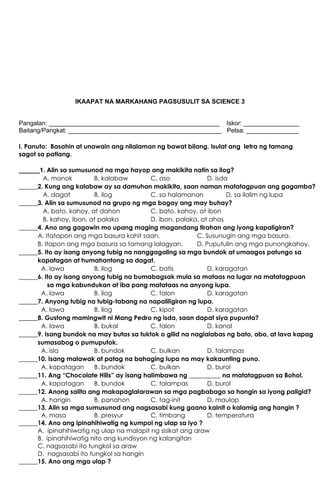 Quarterly Periodic Test Grade 3 Science 3 | DOC