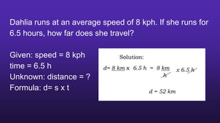 SCIECE FOR GRADE 5 FINDING SPEED DISTANCE AND TIME | PPTX