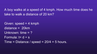 SCIECE FOR GRADE 5 FINDING SPEED DISTANCE AND TIME | PPTX