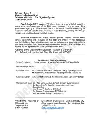 SCIENCE-8-QUARTER-4-MODULE-1. patways of food in digestive systempdf | PDF
