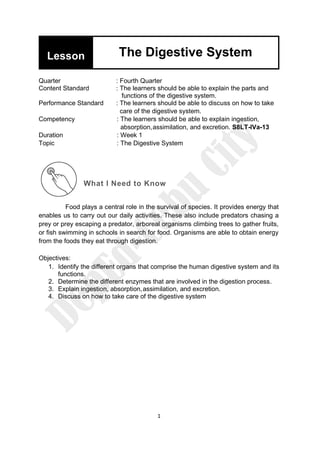 SCIENCE-8-QUARTER-4-MODULE-1. patways of food in digestive systempdf | PDF
