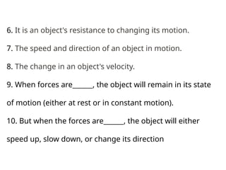 Grade 8 Science Quiz 1, Laws of Motion. | PPTX