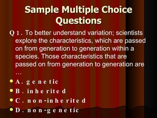 Science 9 Unit A Biological Diversity Section2 Lesson Variation | PPT
