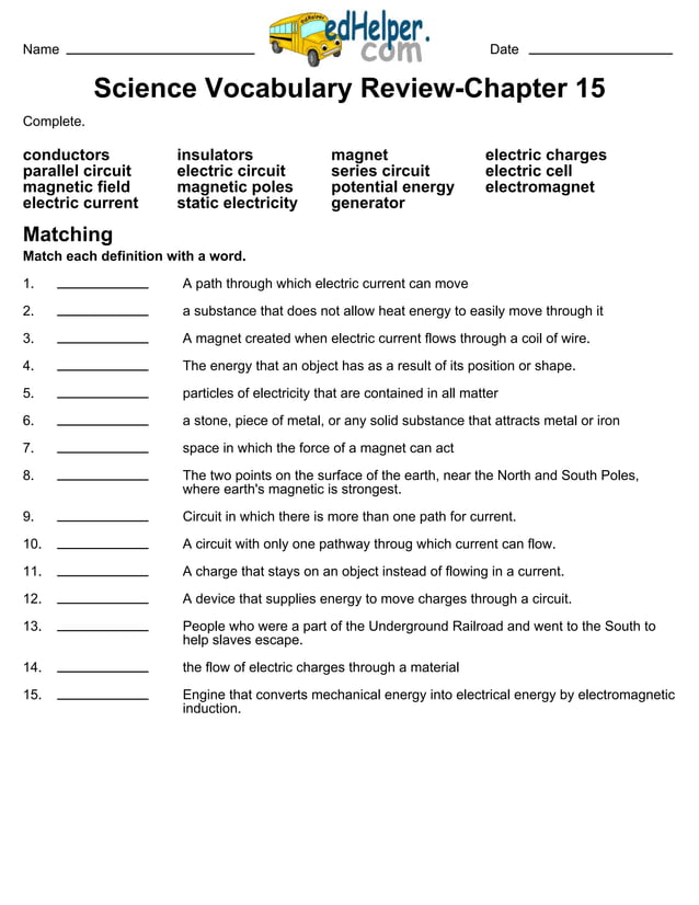 Science- Unit F Ch 15 Vocabulary Matching | PDF | Physics | Science