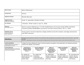 Comprehensive Grade 10 Science Lesson on Rates of Chemical Reactions | DOCX