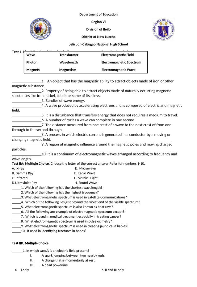 Quarter Exam in Science 10 Quarter 2 Science | DOCX