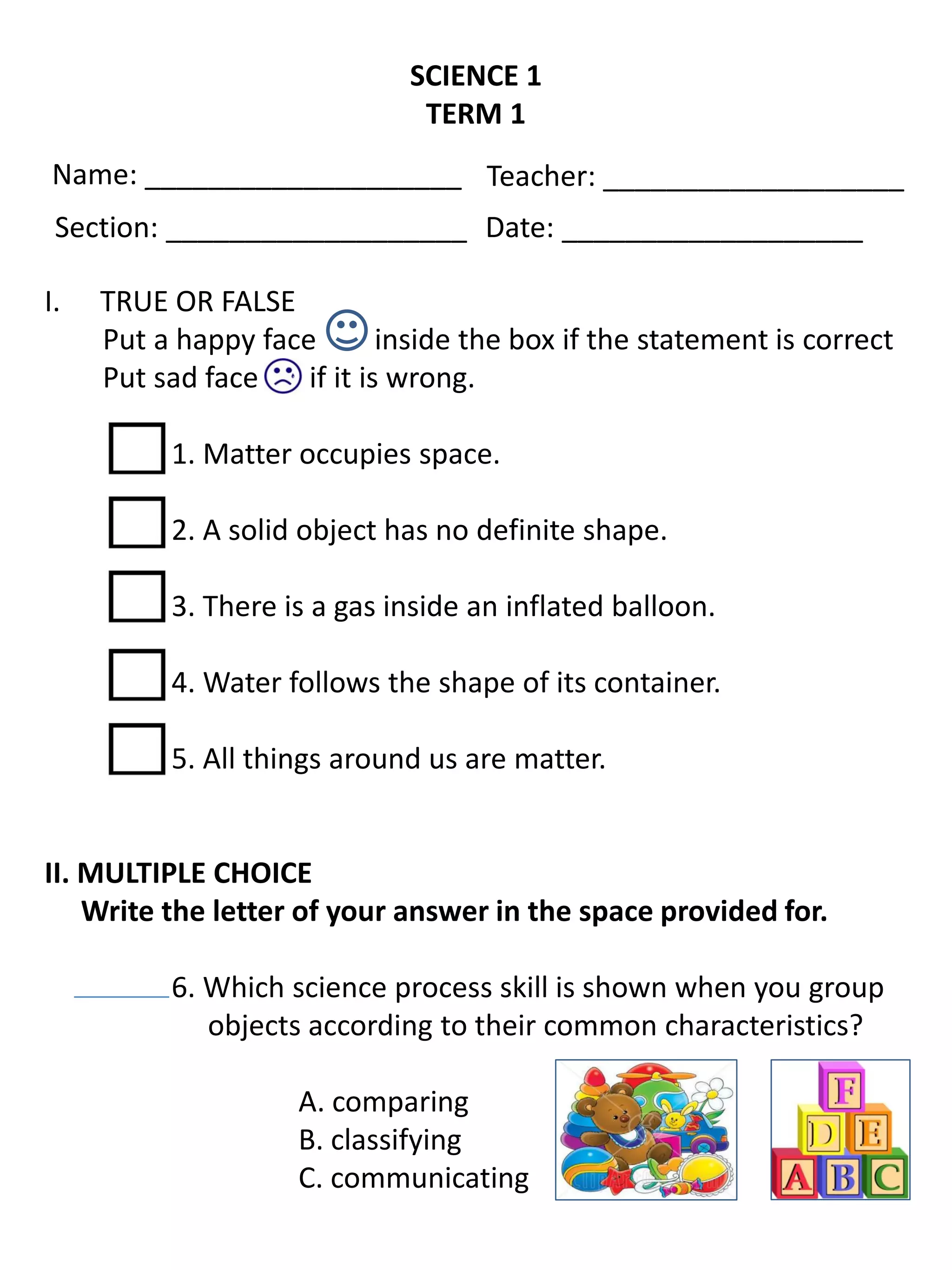 Science1 worksheet | PDF