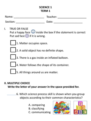 Science1 worksheet | PDF