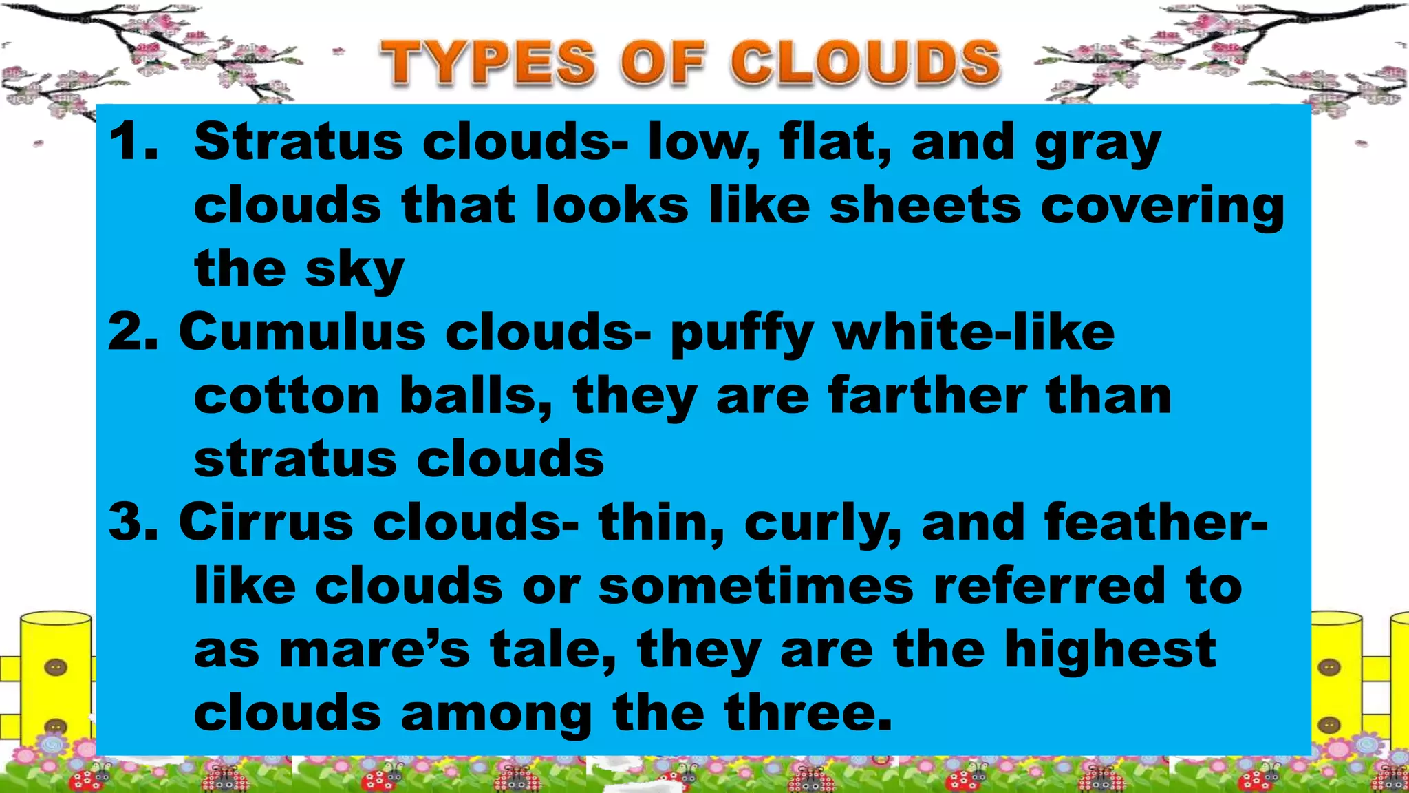BASIC TYPES OF CLOUDS GRADE 3 | PPTX