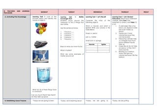 Science 5 Daily Lesson Log Quarter 1 Week 1 | DOCX