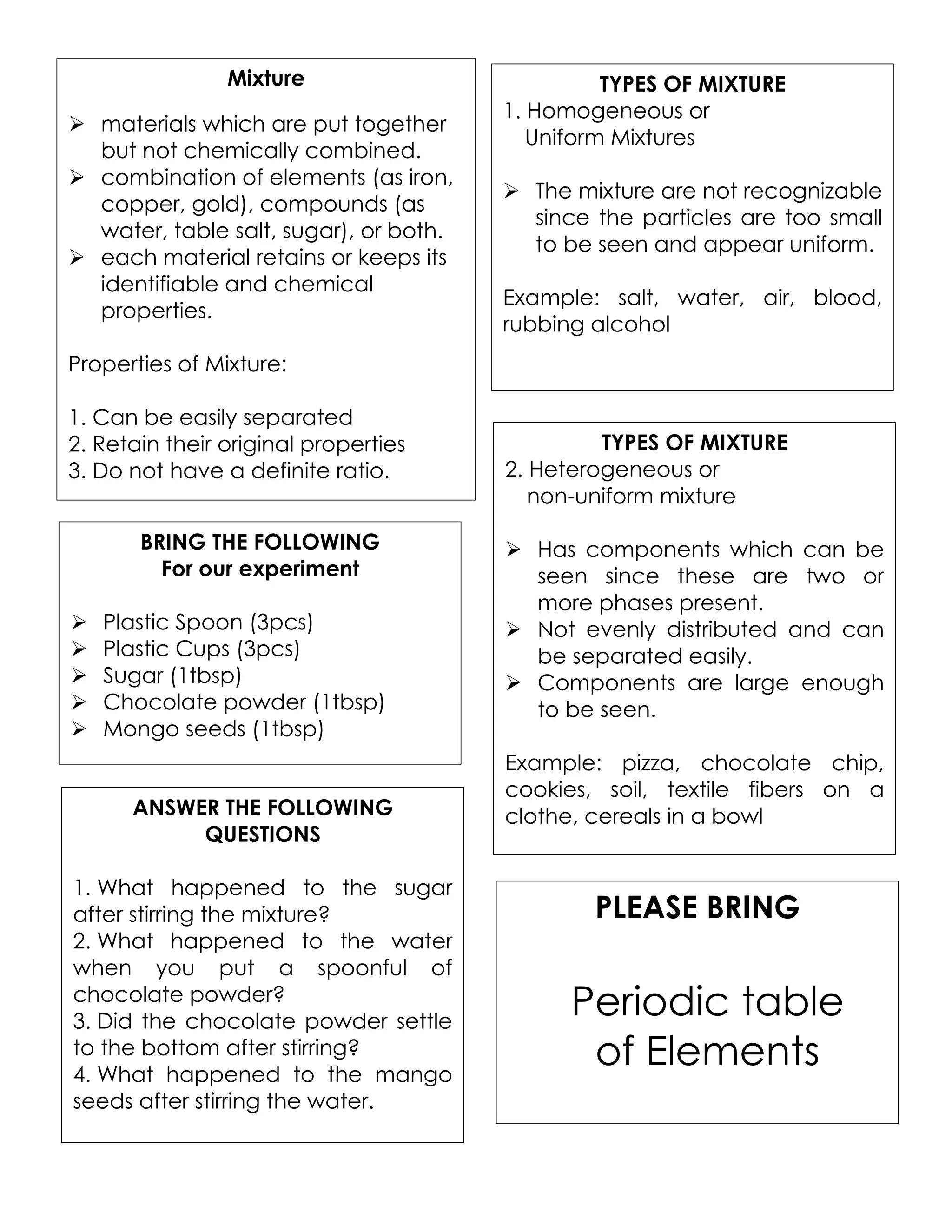 Science 6 Lecture Activity Matter, Compound, Elements, Mixture, Systems ...