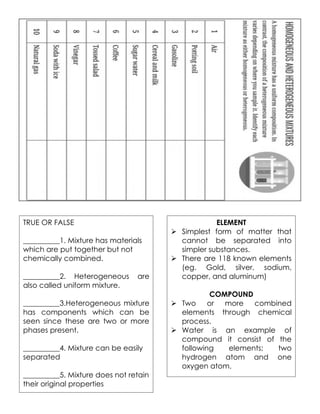 Science 6 Lecture Activity Matter, Compound, Elements, Mixture, Systems ...