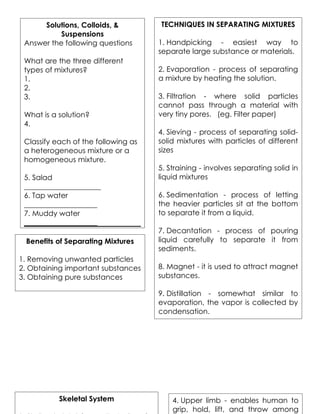 Science 6 Lecture Activity Matter, Compound, Elements, Mixture, Systems ...