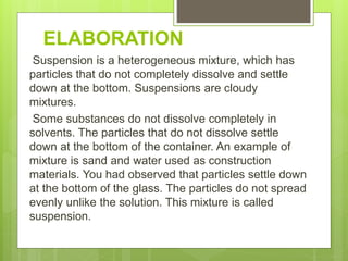 Science 6 Q1 lesson 8 DESCRIBE THE APPEARANCE AND USES OF SUSPENSION ...