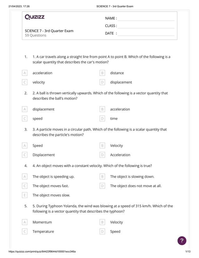 SCIENCE 7 - 3rd Quarter Exam.pdf | Physics | Science