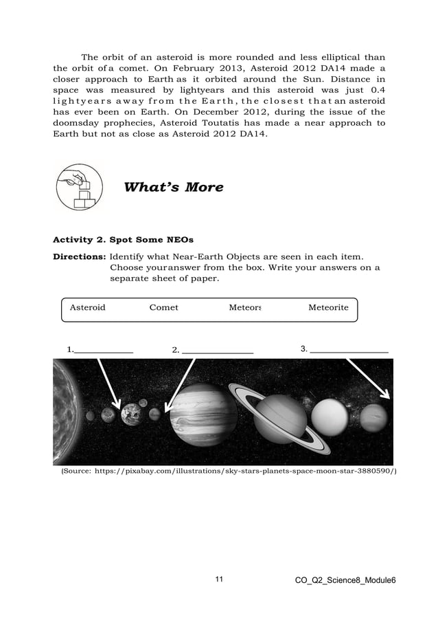 Science8_Q2_Mod6_comets_meteors_and_asteroids_v2-1 - Copy.pdf | Geology ...