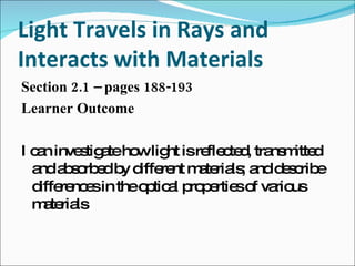 Science8 Unit C Lightand Optics Section2 Lesson3 Raysand Reflection | PPT