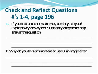 Science8 Unit C Lightand Optics Section2 Lesson3 Raysand Reflection | PPT