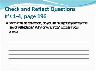 Science8 Unit C Lightand Optics Section2 Lesson3 Raysand Reflection | PPT