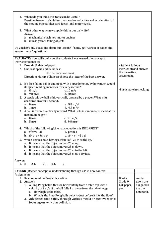 Science 9 lesson plan UAM: Vertical and Horizontal | DOCX | Physics ...