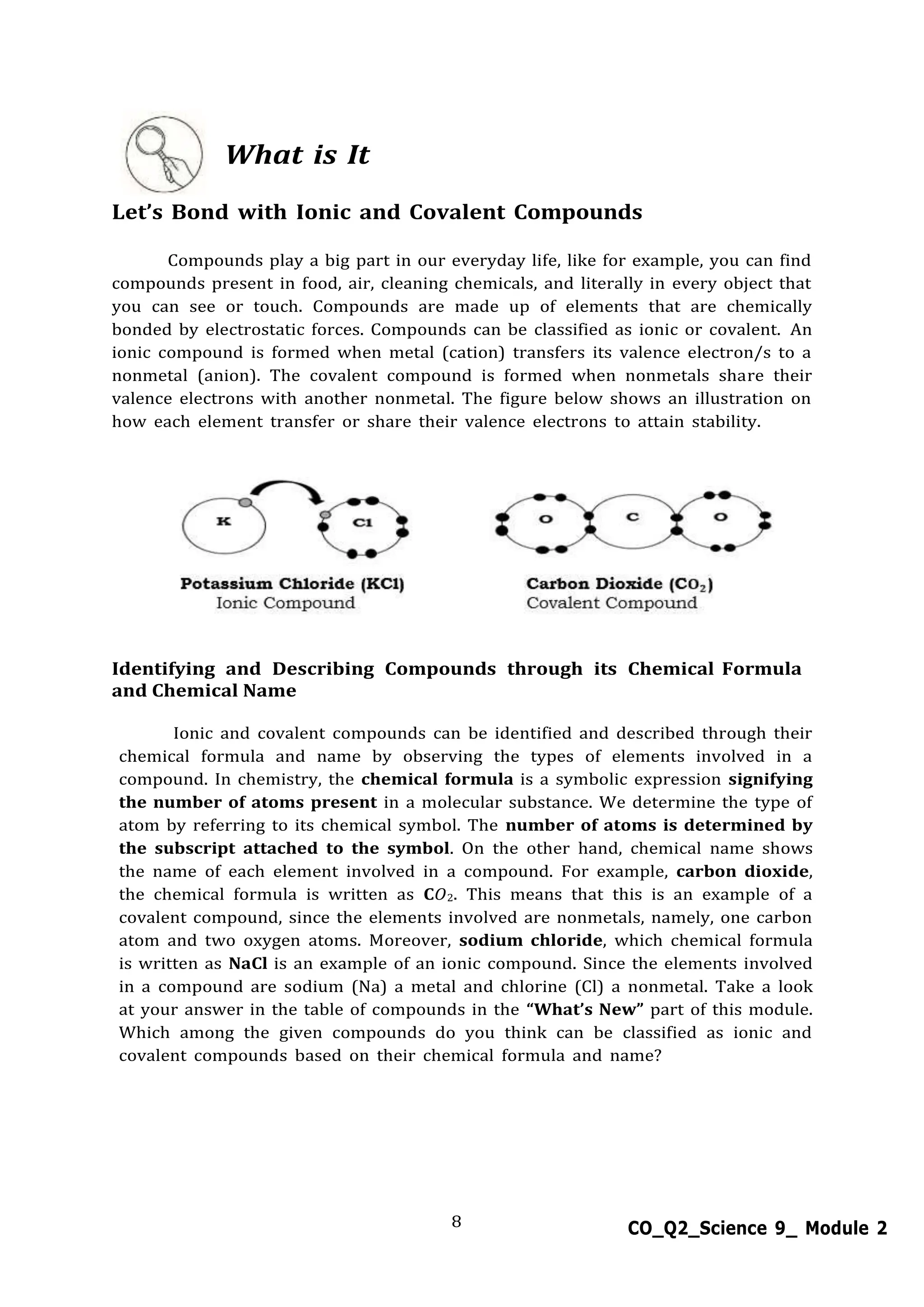 Science 9_Q2_Mod2_CHEMICAL BONDING PROPERTIES OF COMPOUNDS_VerFinal-2(1 ...