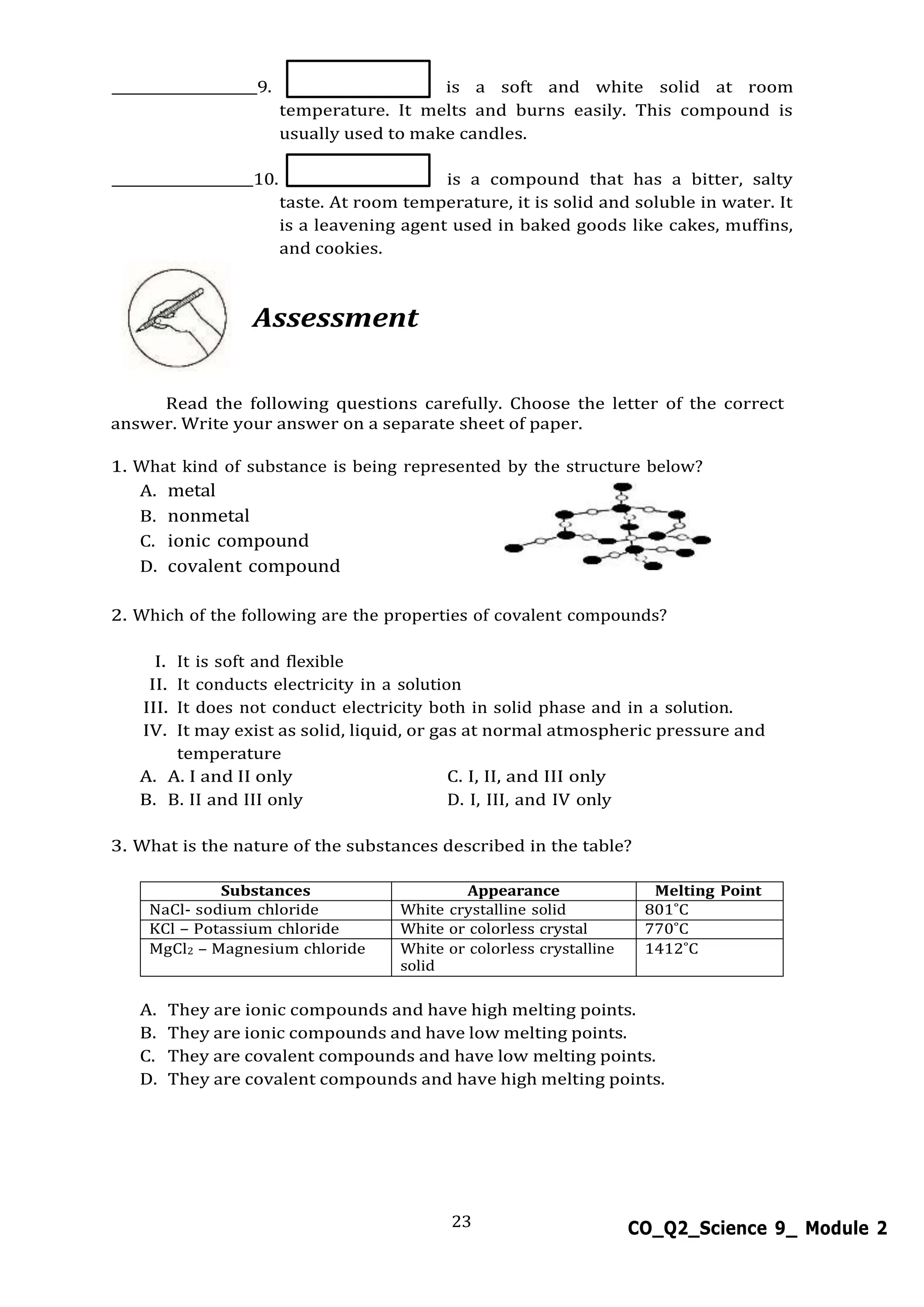 Science 9_Q2_Mod2_CHEMICAL BONDING PROPERTIES OF COMPOUNDS_VerFinal-2(1 ...