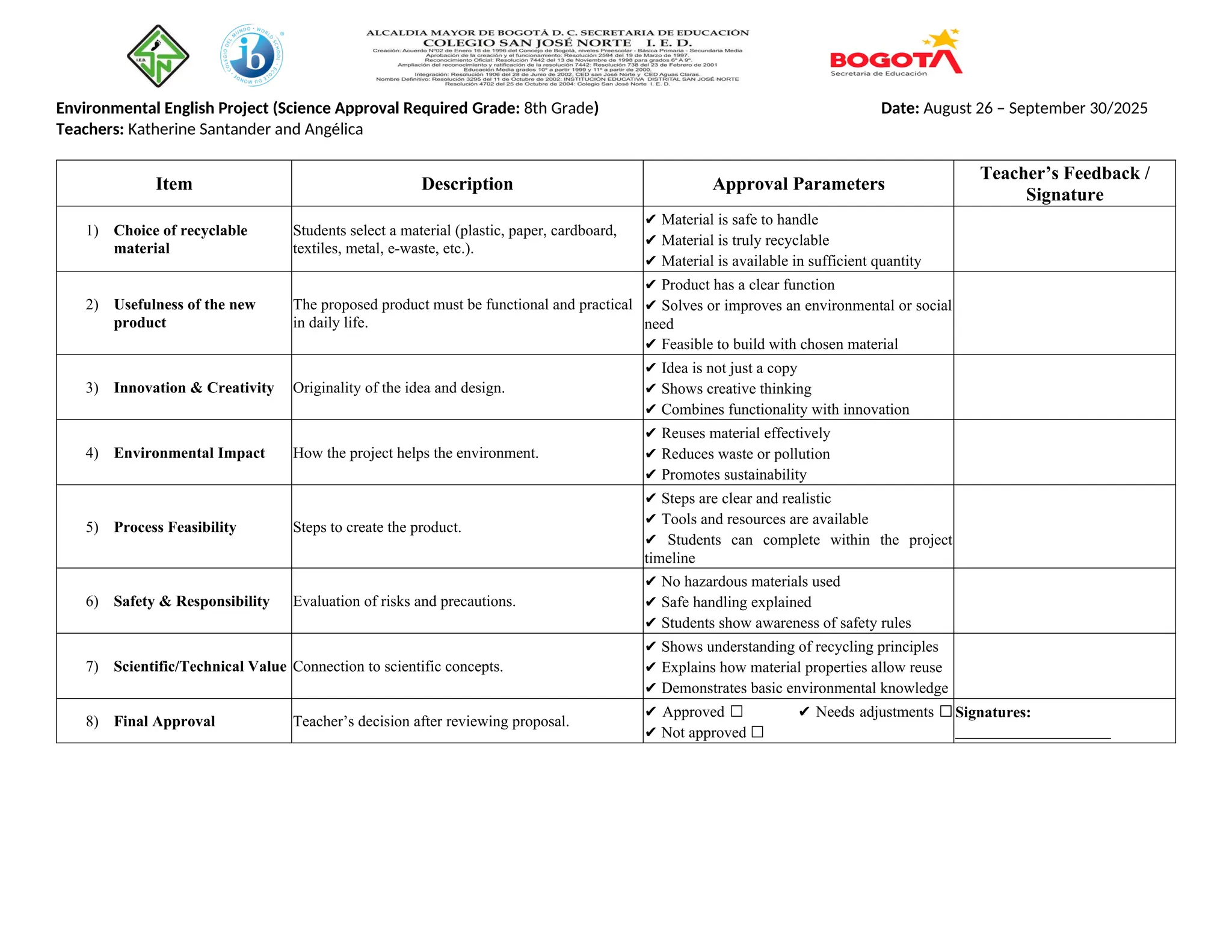 SCIENCE and ART Rubric. Environmental English Project | DOCX