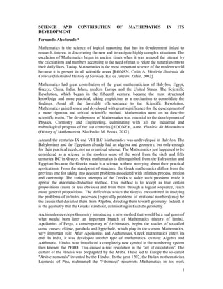 Science and contribution of mathematics in its development | PDF