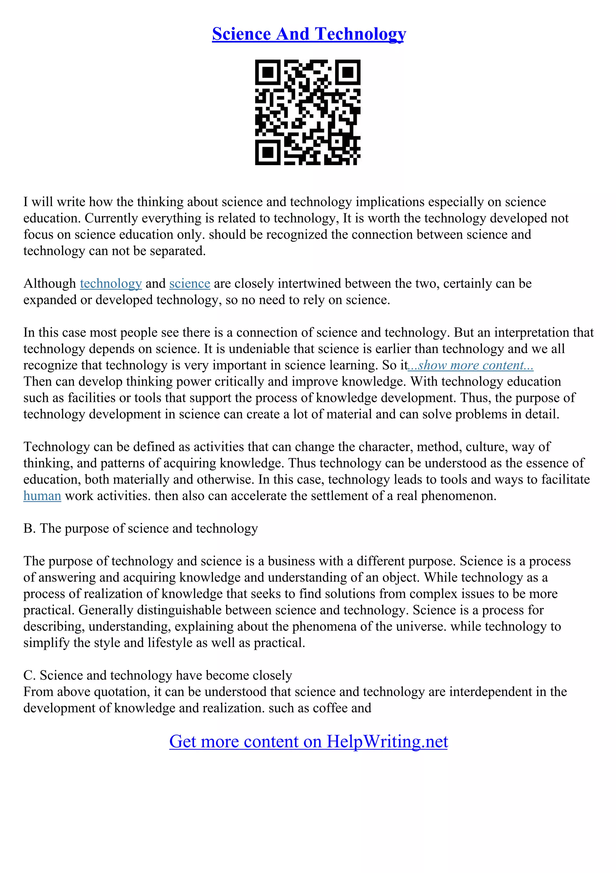 Science And Technology Essay | PDF