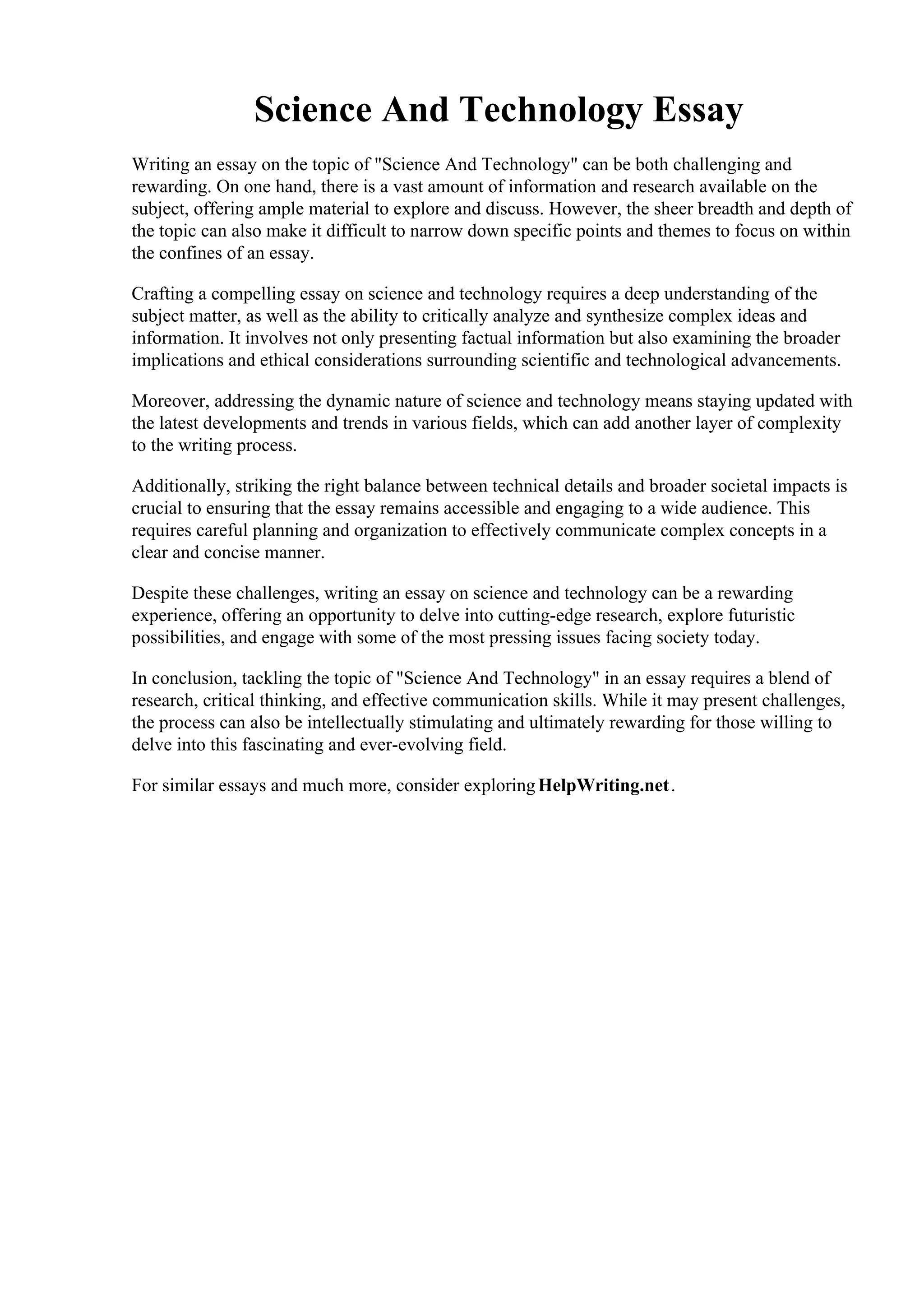 Science And Technology Essay | PDF