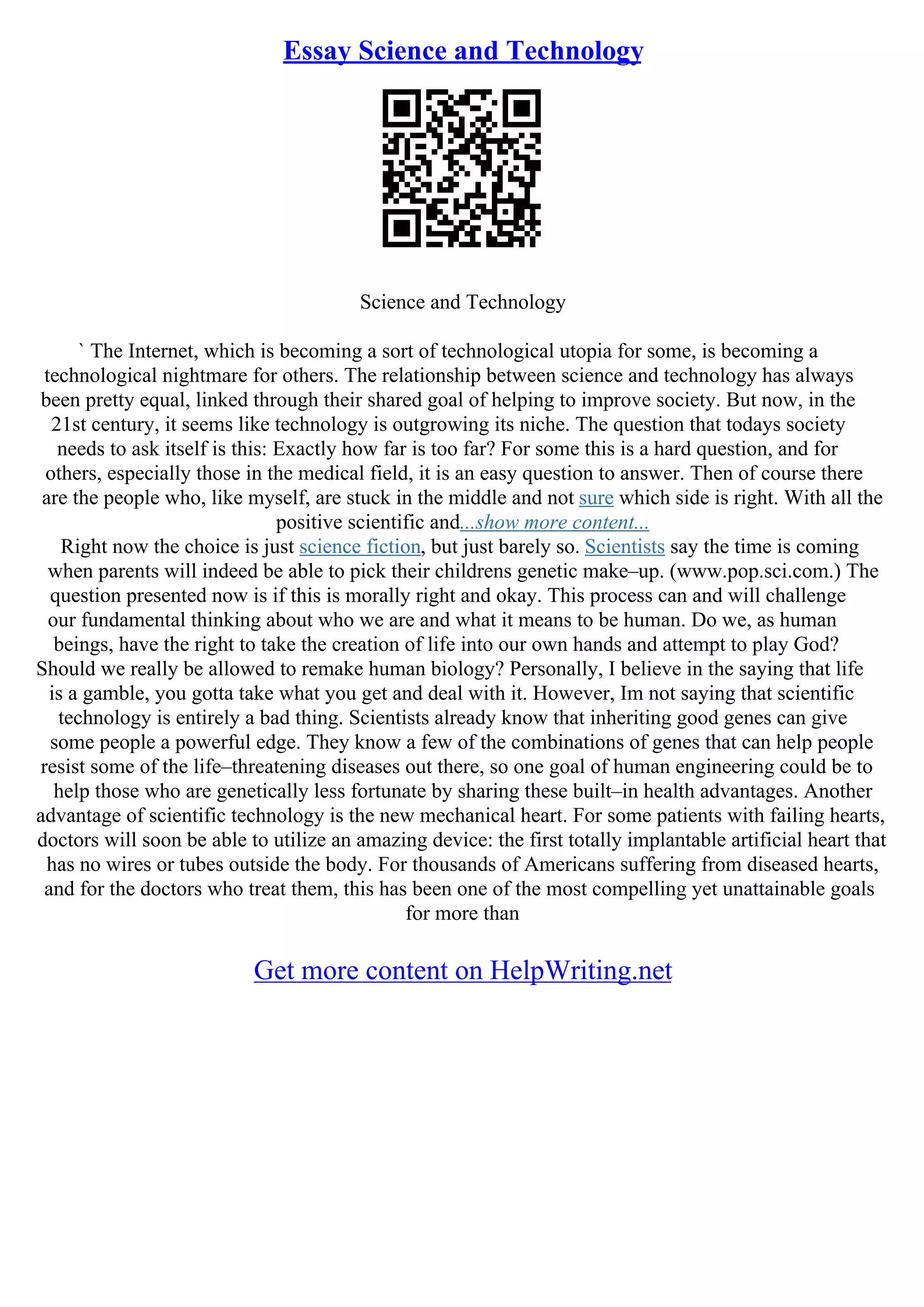 Science And Technology Essays | PDF