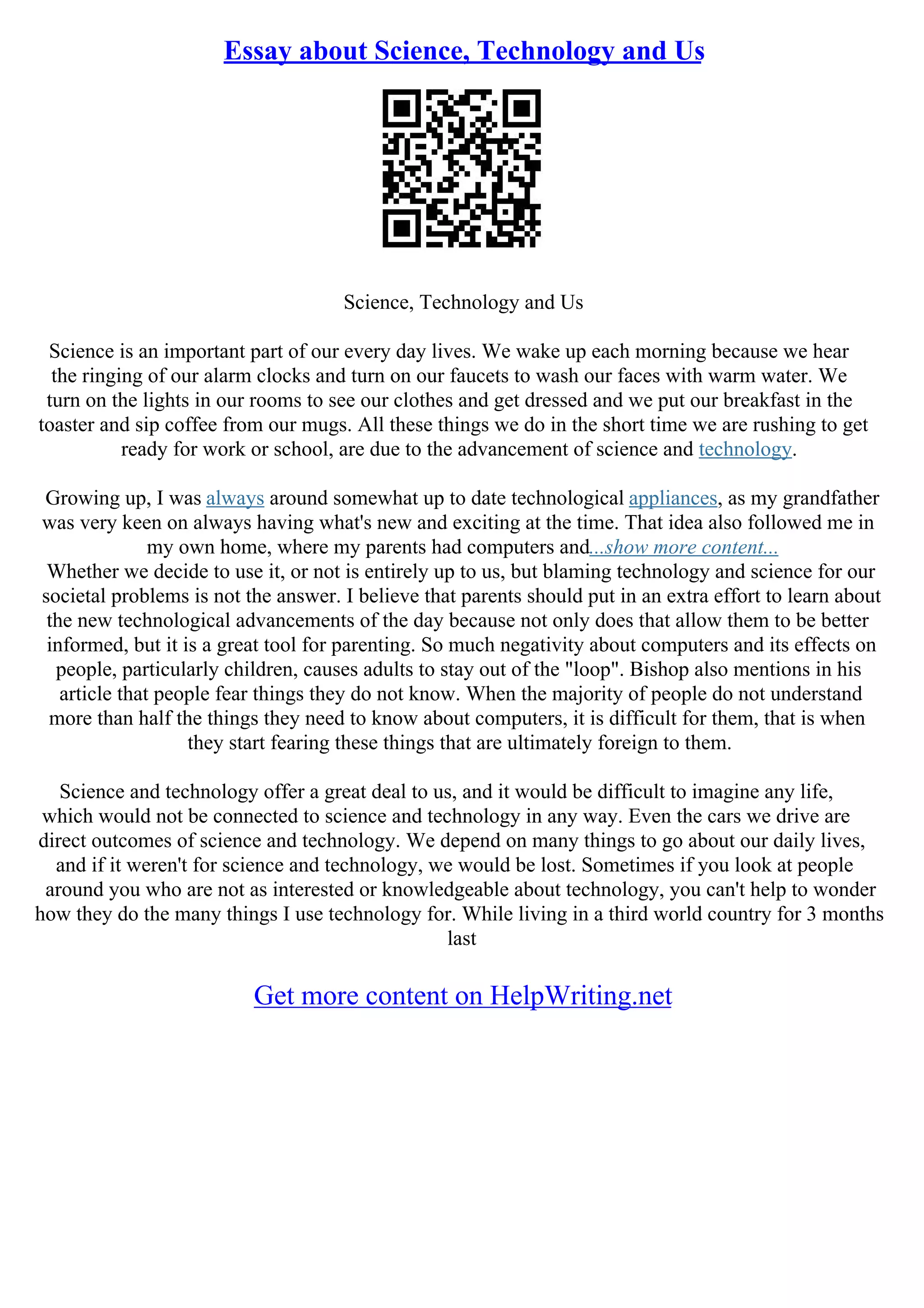 Science And Technology Essays | PDF