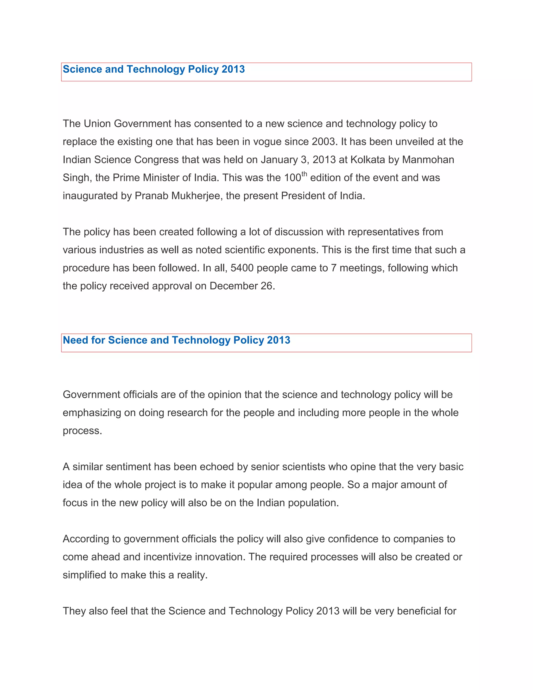 Science and technology policy 2013 | DOCX | Technology Industry ...